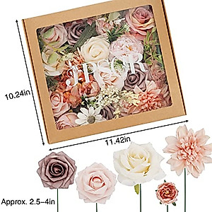 JPSOR Dusty Rose Flowers Fake Roses, Blush Flowers Pink Roses Artificial Flowers Combo Box Set with Foam Flowers for DIY Wedding Bouquets Bridal Shower Centerpieces Table Decoration