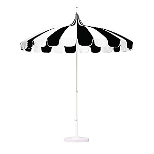 California Umbrella 8.5' Rd. Pagoda Market Umbrella, Silver Pole, 100% Acrylic Black and White Pacifica Fabric
