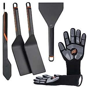 Blackstone Griddle Accessories 8202 E-Series 4-Piece Blackstone Tool Kit, Includes 2 Spatulas, Tongs, and Scraper, with Blackstone Griddle Gloves