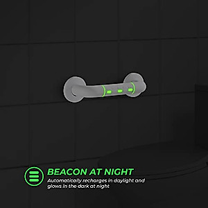 Stainless Steel Shower Grab Bar with Plastic-Plated Finish, Shower Grab Bars for Seniors, Luminous Circles and Cover Flange, Bathroom Handicap Handrails, White 12 inch