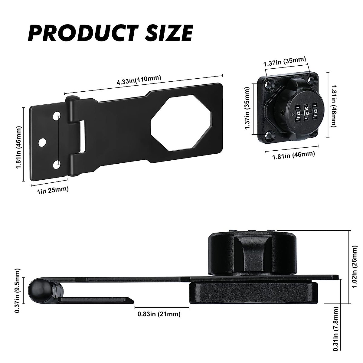 Mugvolax Anti-Theft Household Cabinet Password Hasp Locks, Combination Door Lock, Combination Latches, Keyless Door Lock, Hasp Locks with 3 Digit Password for Combination and Cabinet
