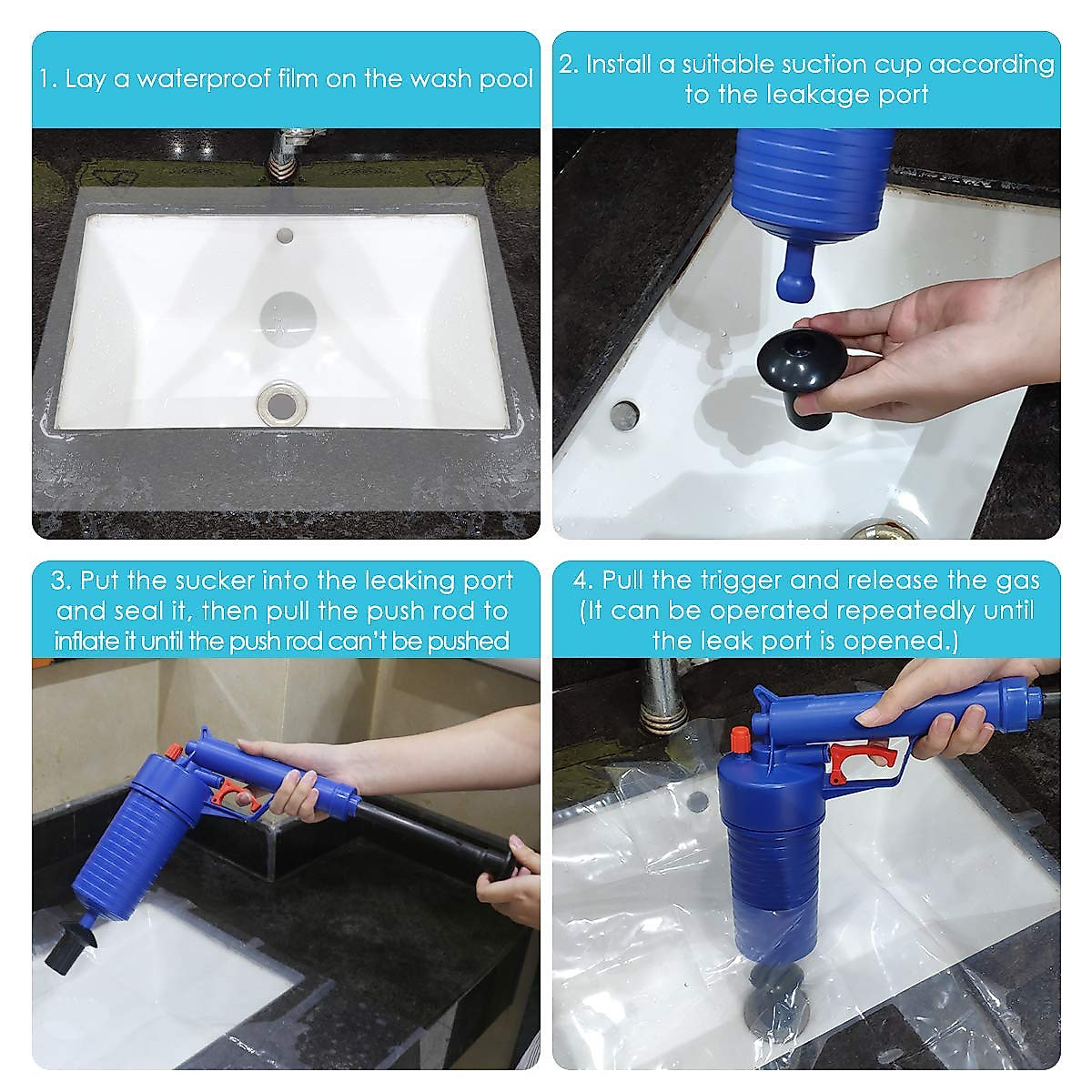 Thinvik Power Toilet Plunger Set Drain Clog Remover Tool Drain Snake Tub Drain Cleaner Opener Air Drain Blaster Gun Bellows Plunger for Sink Bath Toilets Bathroom Shower Kitchen Clogged Pipe Bathtub