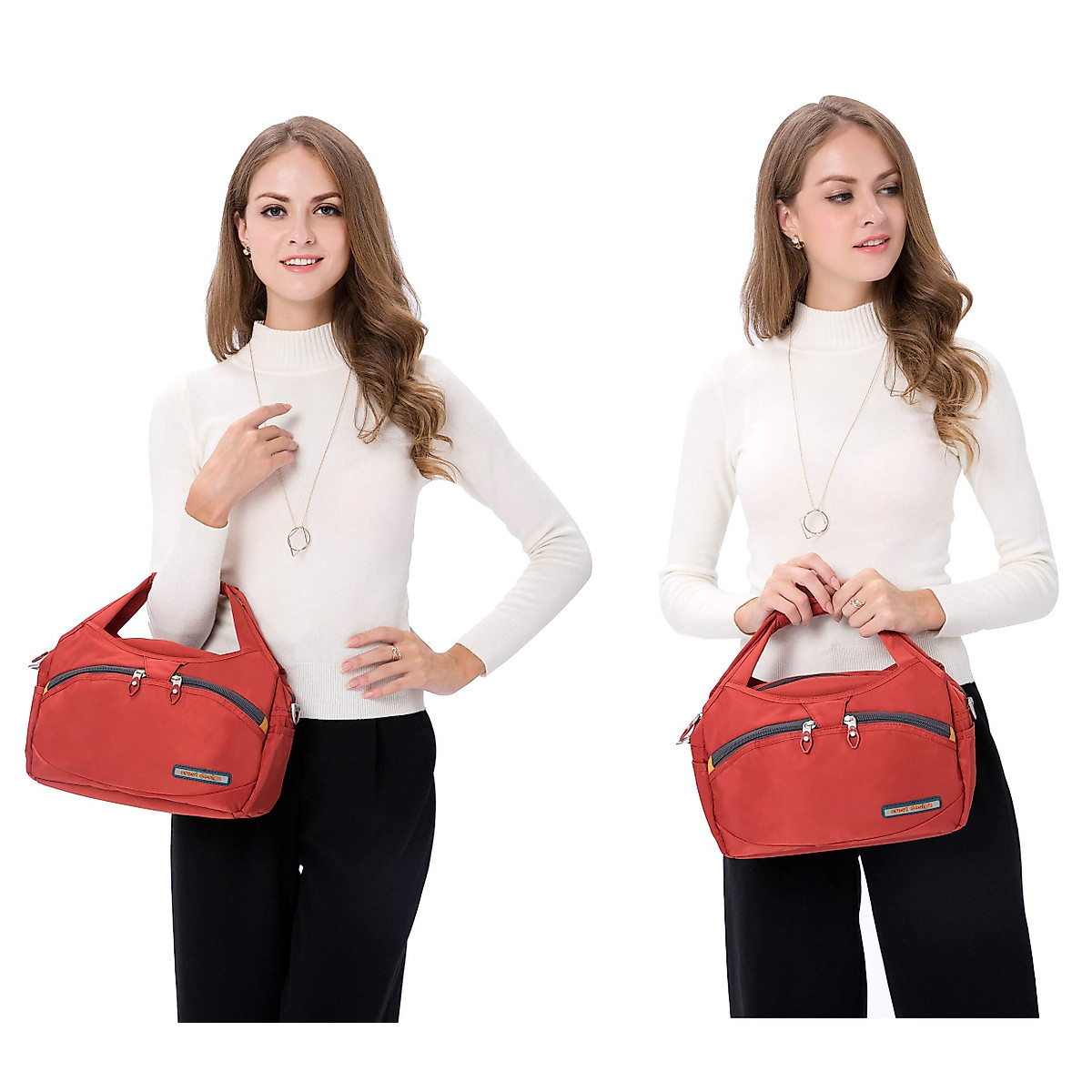 La Packmore Waterproof Nylon Crossbody Bags for Women Multi-Pocket Shoulder Bag Travel Purse and Handbag (Papaya)