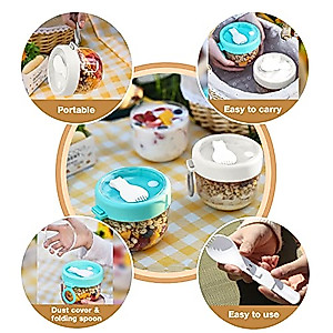 Overnight Oat Containers with Lids and Spoons 2PCS, 20oz Portable Plastic Yogurt Jars, Leak-proof Large Capacity Dessert Cups for Yogurt Breakfast On The Go Cups, Oatmeal Jars Snack Containers