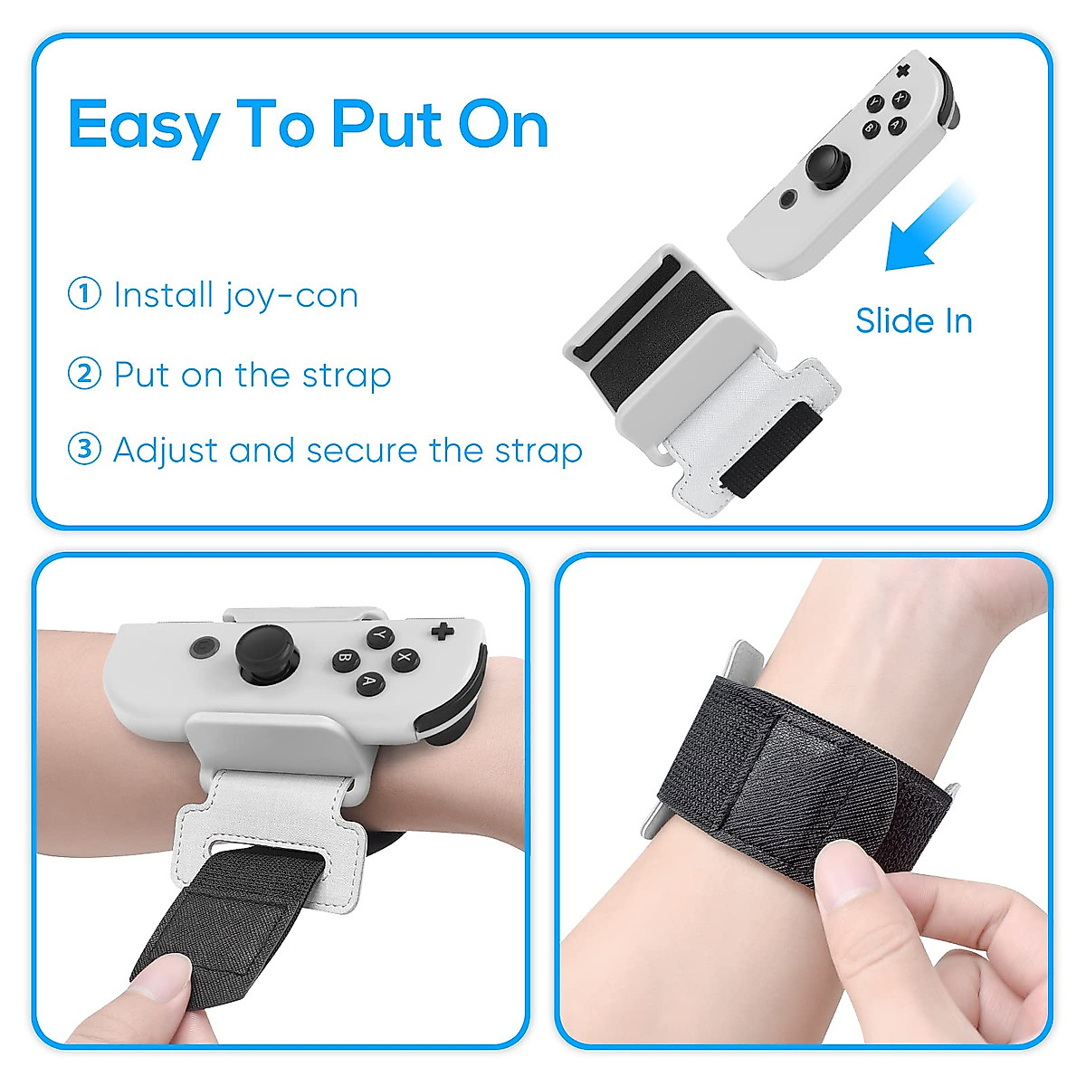Upgraded Wrist Bands Strap for Switch Just Dance 2023/2022/2021/2020/2019, Adjustable Wrist Strap Wristbands Sets Compatible with Switch/Switch OLED Controllers for Zumba, Two Size, 2 Pack-White