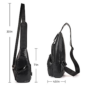 JUMO CYLY Men's Leather Sling Bag, Chest Shoulder Backpack, Waterproof Crossbody Bag swith USB Charging Port One_Size