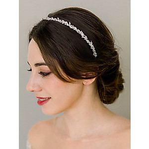 SWEETV Rhinestone Bridal Headband Silver Crystal Tiara for Women Pearl Wedding Headpieces for Bride Hair Accessories for Prom Birthday Party