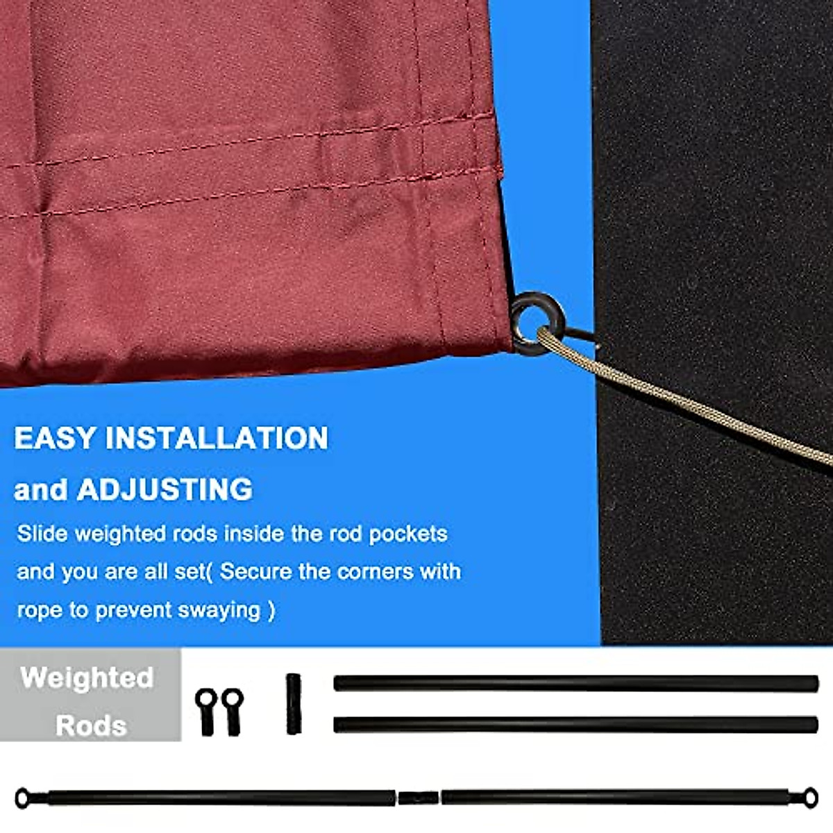 Alion Home Universal Waterproof Pergola Shade Cover – Pergola Replacement Canopy – Outdoor Adjustable Shade Cover with Heavy Duty Weighted Metal Rods (16' x 7', Burgundy Red)