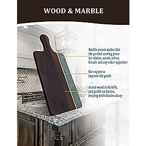 Fkksparkler Cutting Board with Marble and Wood, 16.5”X 7” Cheese Board with Handle,Serving board for Bread, Cheese, Meat, Fruits, and Vegetables, Charcuterie Boards for Kitchen as Serving Trays