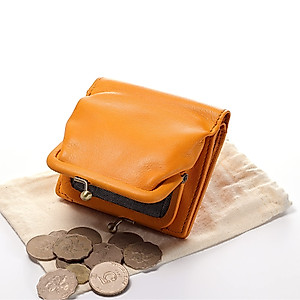 IJUN Full Grain Leather Bifold Small Wallet with Kiss Lock Coin pocket Genuine Leather Vintage Italian Oiled Vegetable Tanned Leather