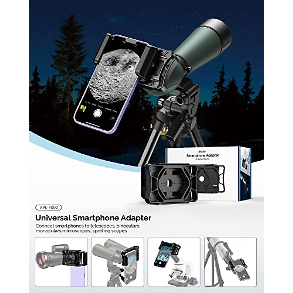 Telescope Phone Adapter, Multipurpose Telescope Smartphone Adapter Mount, Universal Telescope Phone Mount Adapter for Adults-Fits Almost All Optical Equipment and Smartphones on The Market