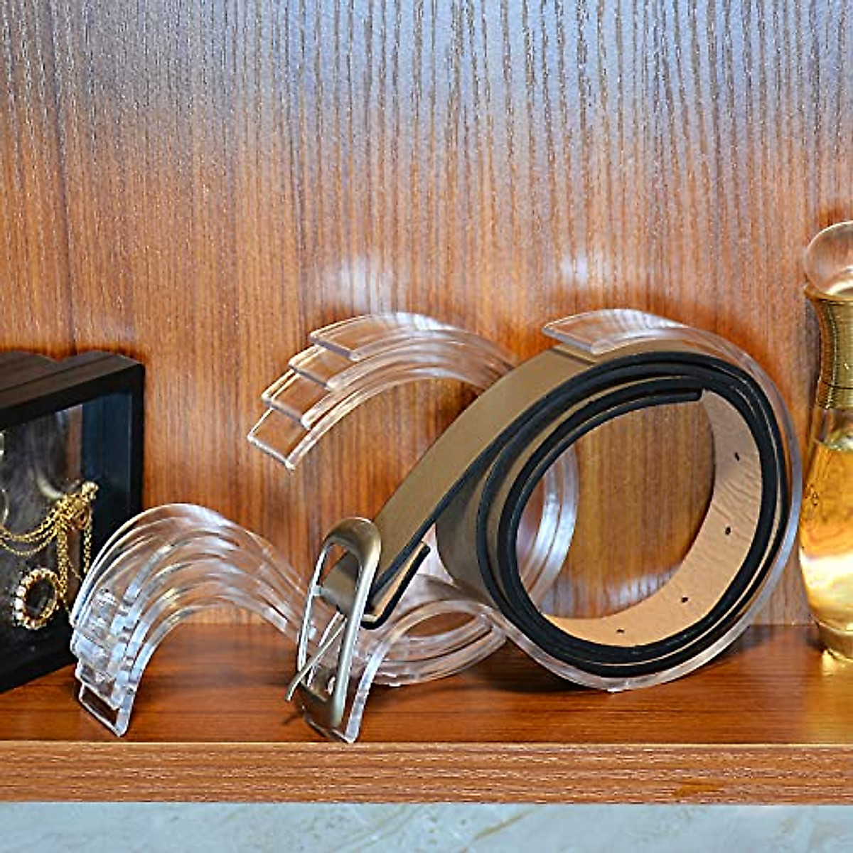 SUNSHNO 10 PCS Acrylic Belt Display Stand for Men and Women Belt, Rack Holder Closet Organizer Space Saver Case for Store Display or Home Use