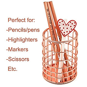 Superbpag Wire Metal Desktop Pencil Holder, Set of 2, Rose Gold