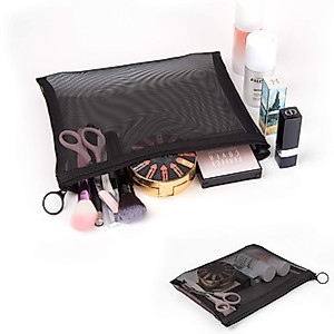 Patu Zipper Mesh Bags, Pack of 4 (S/M/L & Pencil Pouch), Beauty Makeup Cosmetic Accessories Organizer, Travel Toiletry Kit Set Storage Case, Black