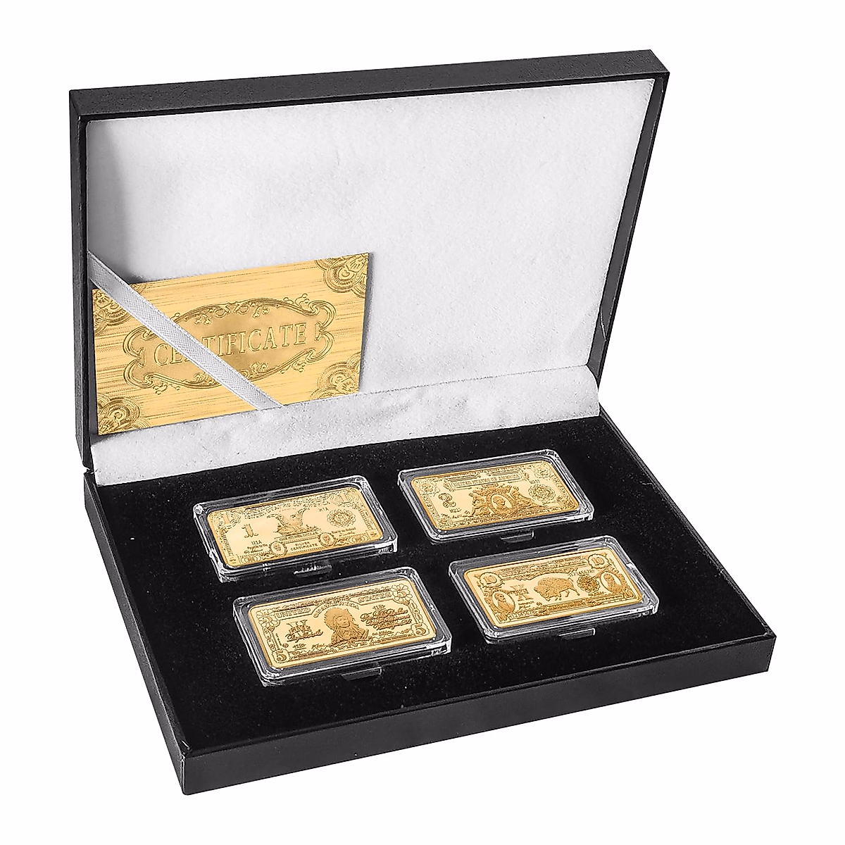4pcs/lot US 1899-1901 Dollars Challenge Gold Plated Bar with Coin Holder America Collectables Coin Bullion Set Box (Gold)
