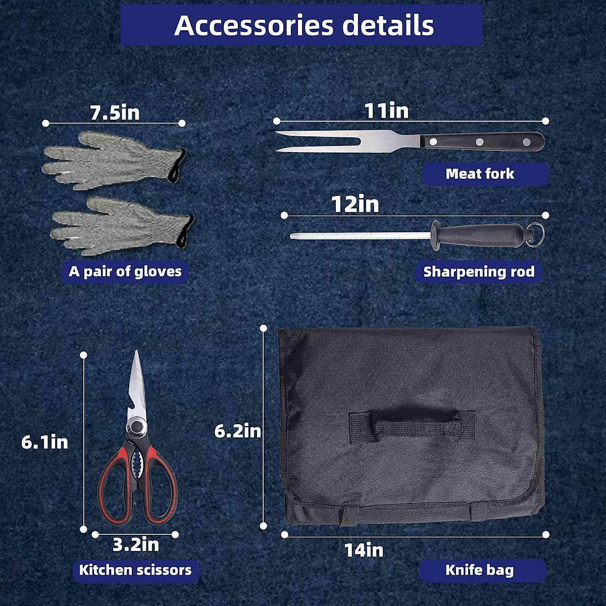 Xnarlath Butcher Chef Knife Set with Bag，High Carbon Steel Meat Cleaver for Meat Cutting Processing,Heavy Duty Bone Chopper Hand Forged Butcher Knives，Outdoor BBQ Camping Knife (5 butcher knife set)