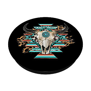 Western Serape Aztec Cow Skull Bull Skull Cowgirl Rodeo Girl PopSockets Swappable PopGrip