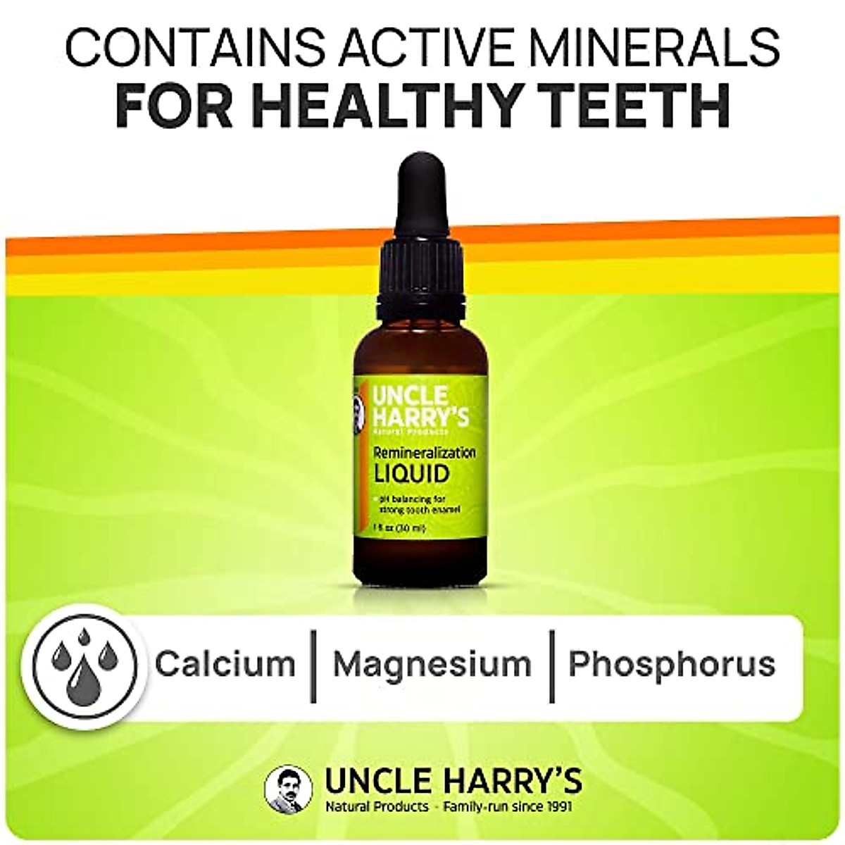 Uncle Harry's Natural & Fluoride-Free Remineralization Liquid for Tooth Enamel - Freshens Breath & Strengthens Teeth (1 oz Glass Dropper)