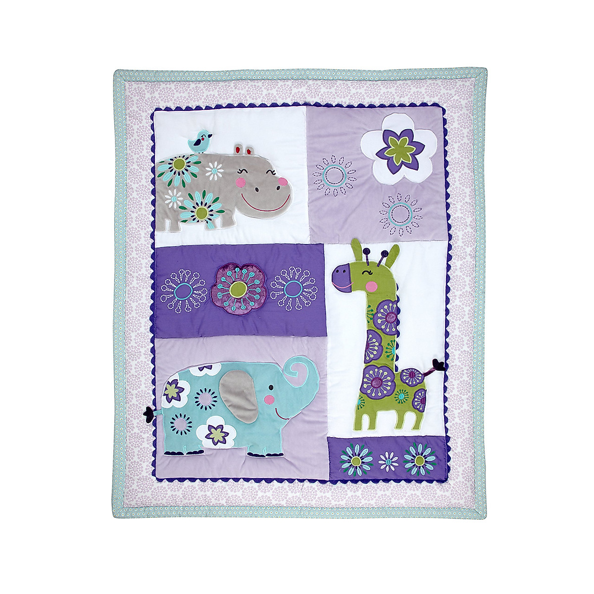 Carter's Zoo Jungle/Safari 4 Piece Nursery Crib Bedding Set, Lavender/Aqua/White