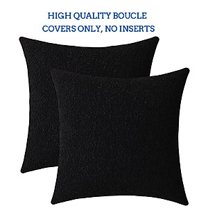Jeneoo Black Decorative Square Thick Throw Pillow Covers Boucle Couch Cushion Case for Livingroom Sofa Decor, Set of 2, 18 x 18 Inch