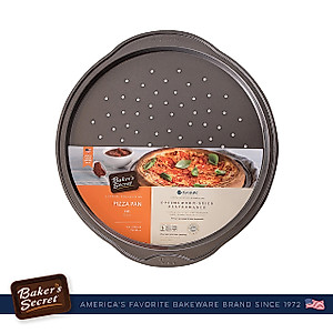 Baker's Secret Non stick Pizza Pan for Oven 14", Carbon Steel Pizza Baking Pan, Non-stick Bakeware Food-Grade Coating For Easy Release Dishwasher Safe Oven Baking Supplies - Classic Collection