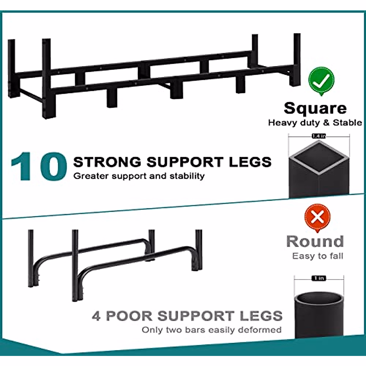 Fandature 8Ft Firewood Rack Adjustable Fireplace Wood Holder For Outdoor Indoor Storage Log-Heavy Duty Fire Log Lumber Stand Stacker, Black