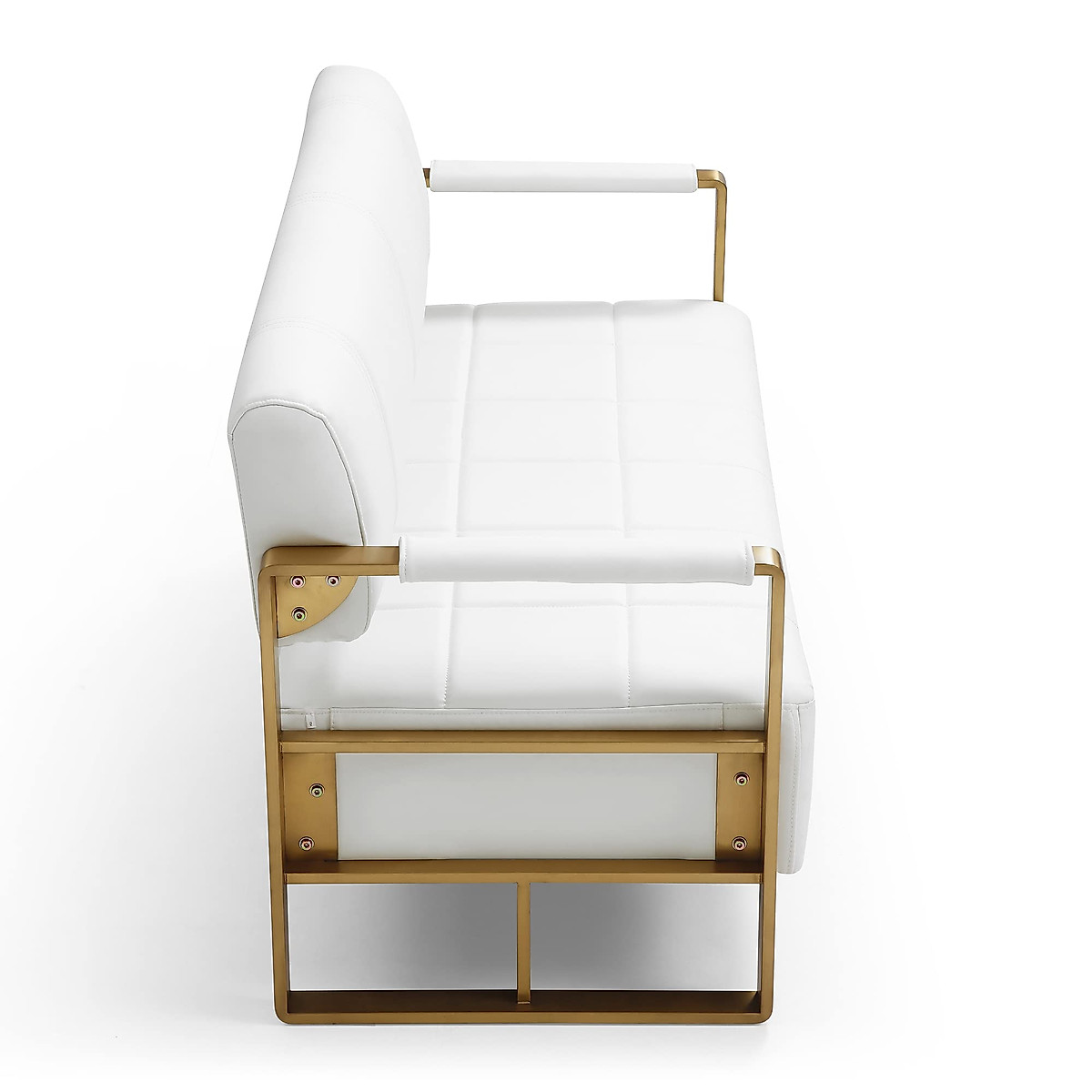 57.9" Modern Faux Leather Loveseat Sofa, Accent 2 Seater Couch with Golden Metal Arms, for Living Room Office Small Spaces Apartment Studio, White