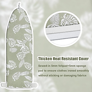 Duwee 14"x40" Heat Resistance Metallic Over The Door Ironing Board Cover Durable Thicken Felt Material Padding Elastic Cord (White Leaves)