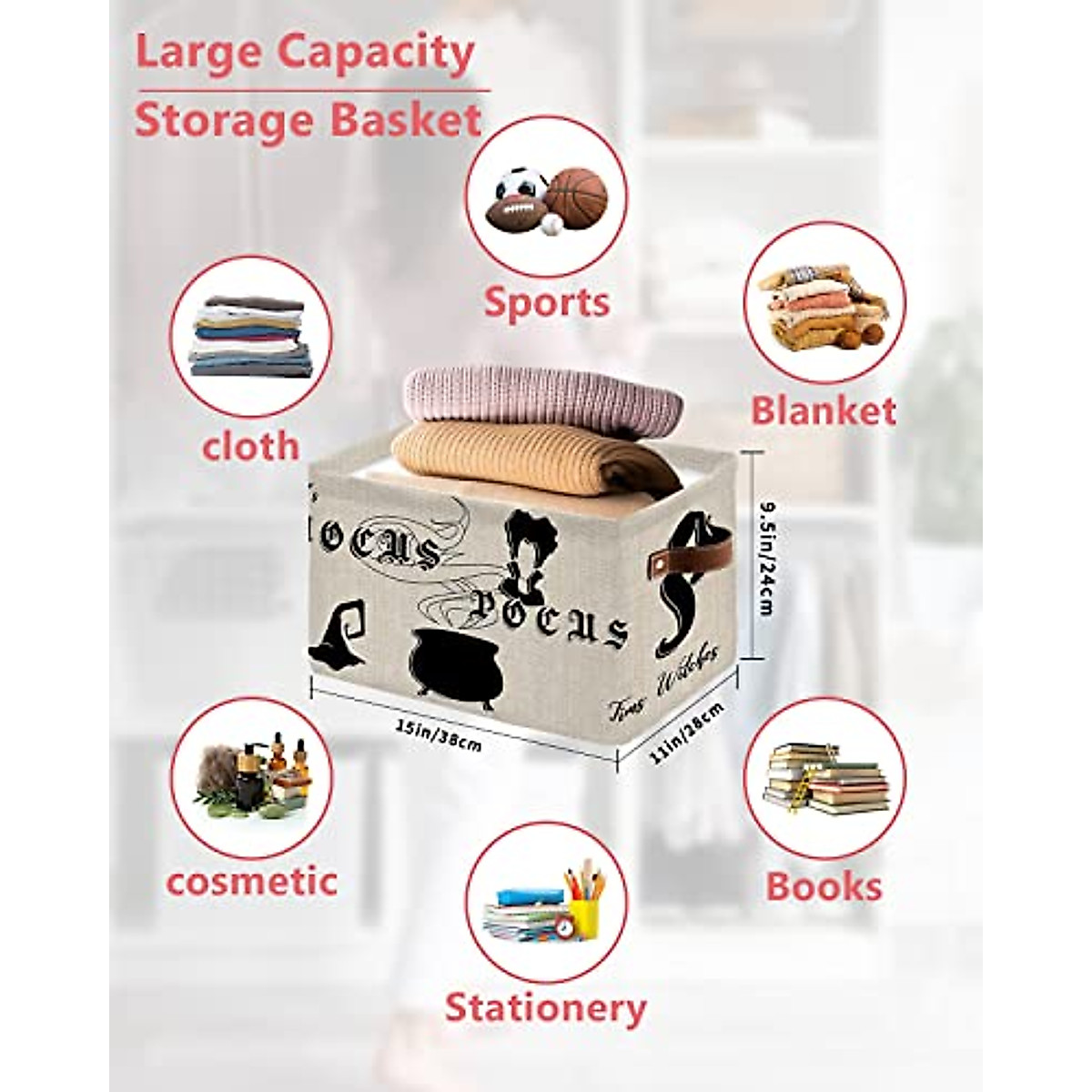 Halloween HOCUS POCUS Storage Bins Large Foldable Storage Baskets for Shelves, Waterproof Cube Storage Boxes with Handles for Closet Nursery Cabinet Living Room Laundry - Magic Witch