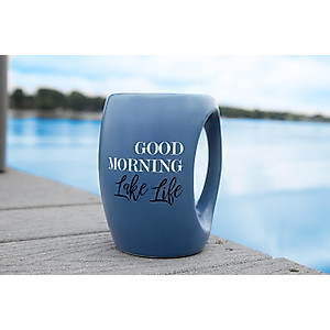 Pavilion Gift Company - 10519 Pavilion Gift Company Blue Huggable Hand Warming 16 oz Coffee Cup Mug Good Morning Lake Life