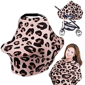 Stretchy Baby Car Seat Cover Baby Car Seat Canopy Nursing Cover Carseat Canopy for Babies Breastfeeding and Car Seat Multi Use Shopping Cart High Chair Cover (Leopard Style)