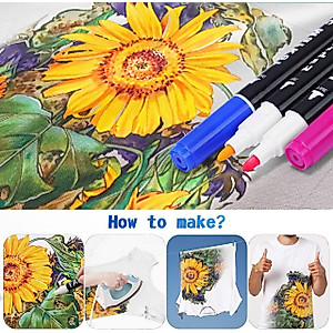 Emooqi Fabric Markers Pen, 24 Colors Fabric Paint Art Marker Set Double-Ended Fabric Markers with Chisel Point and Fine Point Tips, Child Safe & Non-Toxic