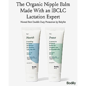 Bodily - Nip Duo Nipple Cream for Breastfeeding - 100% Natural - Lanolin Free Nipple Cream Set - Organic Nipple Butter to Hydrate and Protect Dry, Sore Skin - 2X 0.5oz