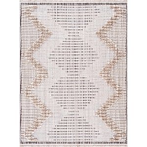 BoutiqueRugs Maulawin Farmhouse High Low Textured Shag Area Rug - Boho Moroccan Geometric Carpet for Living Room, Bedroom, Dining Room - Charcoal, Cream, Peach - 6'7" x 9' (6x9 Area Rug)