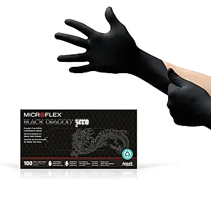 Ansell MICROFLEX BD-100N Black Dragon Zero 5mil Disposable Nitrile Gloves w/Textured Fingertips for Medical, Industrial, Automotive Use - Small, Black Gloves (Box of 100)