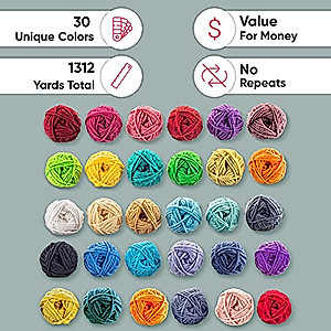 CRAFTISS 30x20g Acrylic Yarn Mini Skeins - 1300 Yards of Soft Yarn for Crocheting and Knitting Craft Project, Assorted Starter Crochet Kit Yarn Bulk for Adults and Kids