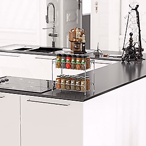 SimpleHouseware 2-Tier Spice Rack Kitchen Organizer Countertop Shelf, Chrome
