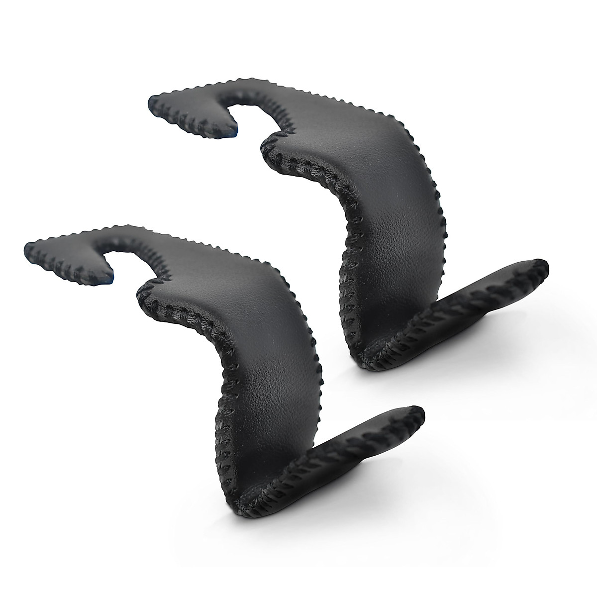 EcoNour Leather Car Seat Hooks (2 Pack Black) | Portable Bag Holder for Car to Keep Your Purse, Groceries & Handbags from Sliding Around | Headrest Hook with Crafted Stitches