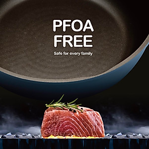 LIGTSPCE Always Nonstick Multipurpose Saute pan,All-in-One Pan,Large Skillet with Strainer,Deep Frying Pan with Lid(11-inch), PFOA Free non stick chef’s pan,Dishwasher and Oven Safe（Cerulean）