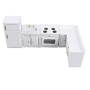 Haomian Dollhouse Kitchen Furniture Kit 1:12 Dollhouse Miniature Furniture Wooden Kitchen Cabinet Fridge Set Kitchen Dining Room Furniture for 1:12 Dollhouse Miniatures Scenes Accessories (C)