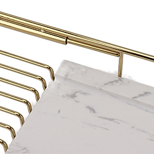 Metal Marble Bathtub Rack, Bathtub Caddy Tray Stainless Steel Shower Caddy Tray with Extending Sides, Bathroom Trays (Gold White)