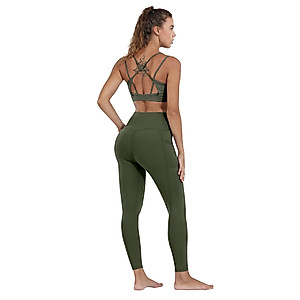 CHRLEISURE Leggings with Pockets for Women, High Waisted Tummy Control Workout Yoga Pants(5 Packs, Black,Gray,Green,Purple,Cassis, S)