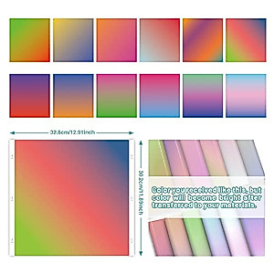 KASYU Smart Matless Infusible Ink Transfer Sheets -12 Sheets 12" x 11.8" Gradient Color Sublimation Transfer Paper for Cricut Mug Press, Silhouette Cameo or Heat Press Machine Transfer Sheets
