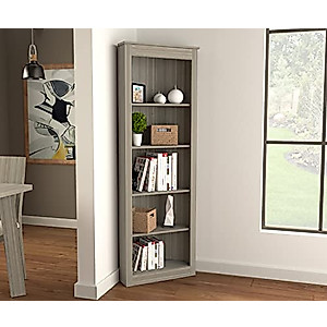 Inval 71" 5-Shelf Corner Bookcase, Gray Smoke Oak