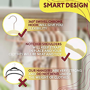 Amiff Beige Velvet Hangers 17.5". Pack of 10 Thin Hangers Non Slip Velvet for Any Clothing Style. Sturdy & Heavy-Duty Velvet Hanger 17.5 Inch Size. Portable Adult Velvet Clothes Hangers