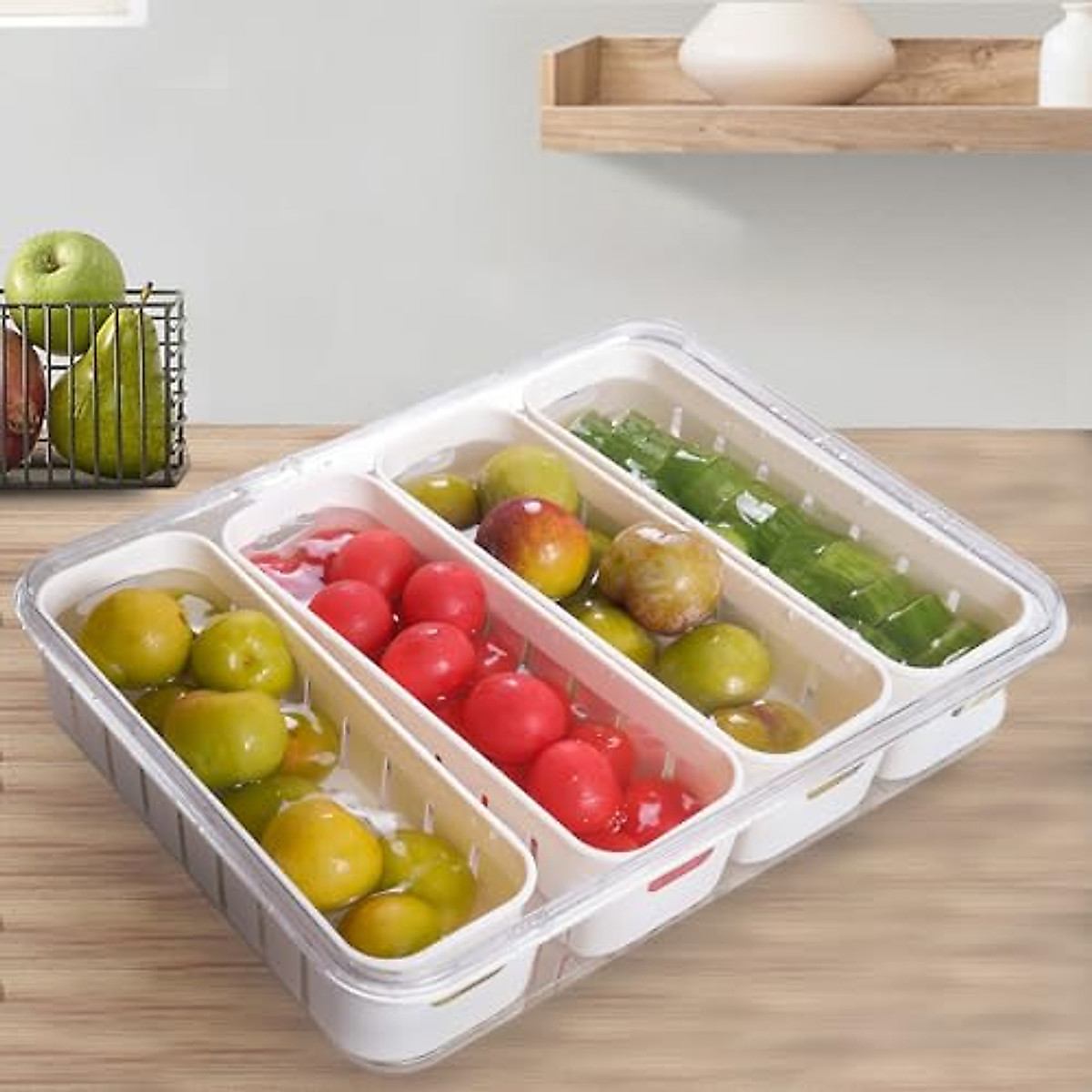 Shulgf Divided Snack Tray with Lid - 4-Compartment Travel Snack Container, Ideal for Beach, Picnics, Veggie Tray, and Snack Organizer for Fruits and Nuts