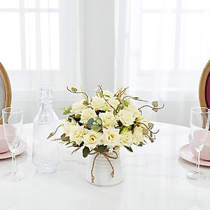 YILIYAJIA Table Centerpieces Dinning Fake Flowers in Vase Ceramics,Artificial Flowers,Halloween Faux Silk Rose Arrangements Bouquets Kitchen Room