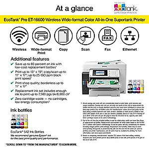 Epson EcoTank Pro ET-16600 Wide-Format All-in-One Supertank Wireless Color Inkjet Printer, White- Print Copy Scan Fax - 4.3" LCD, 25 ppm, 4800 x 1200 dpi, 13 x 19, Auto 2-Sided Printing, 50-Sheet ADF