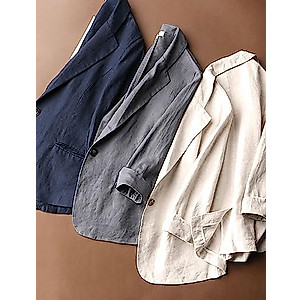 Linen Blazer Women Summer Lightweight Jacket Womens Blazers for Work Casual Outfits Suit Jackets(Beige, L)