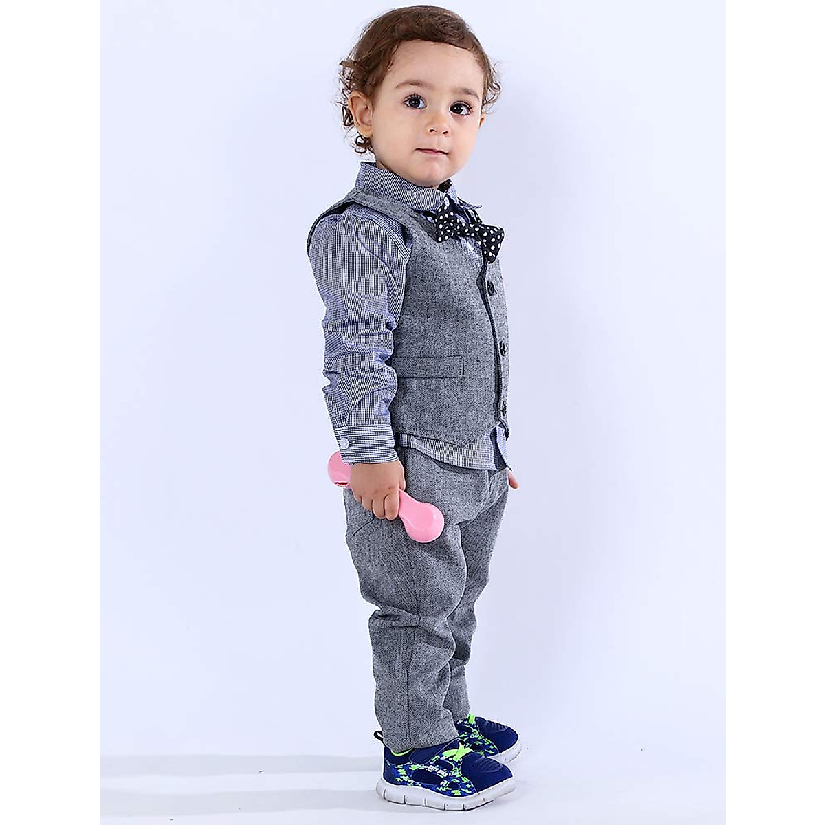 Abolai Baby Boys' 4 Piece Vest Set with Shirt,Vest and Pant Grey 90
